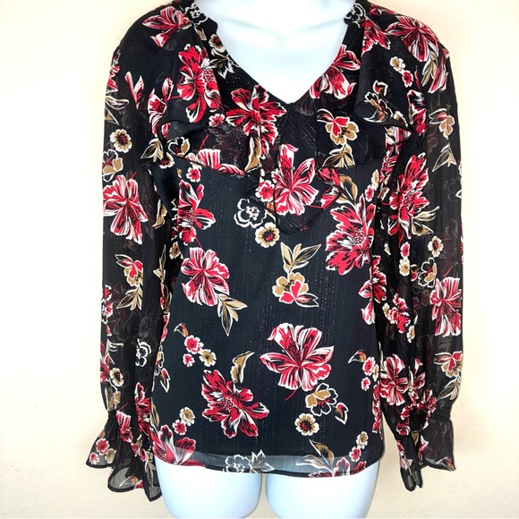Cato | Tops | Cato Black And Red Floral Blouse | Poshmark